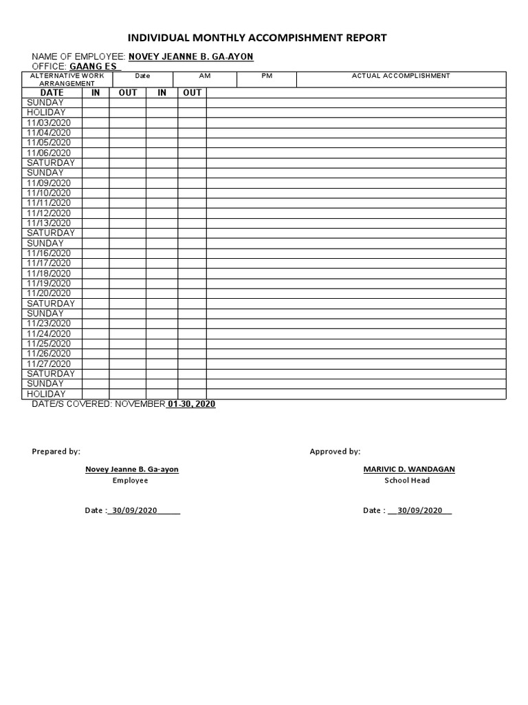Individual Monthly Accompishment Report - August 2020 | PDF