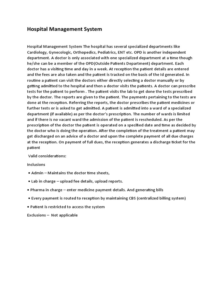 Hospital Management System | PDF | Use Case | Physician