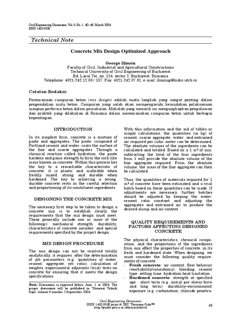 Technical Note: Concrete Mix Design Optimized Approach | PDF | Concrete ...