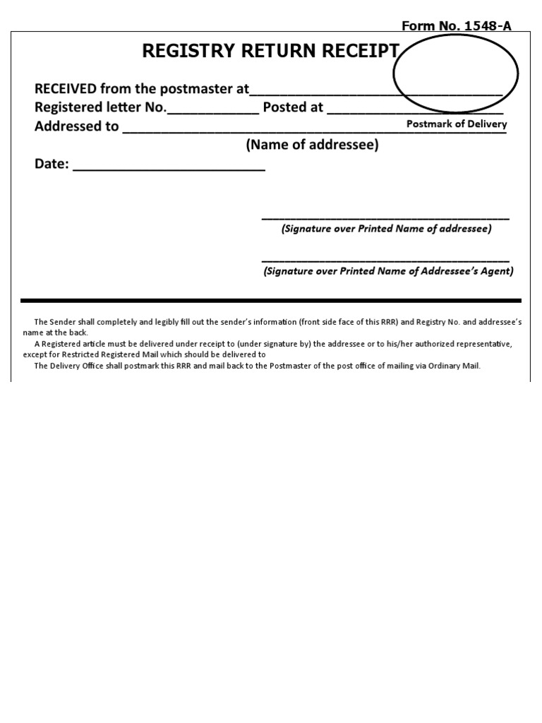 Return Card Formal | PDF | Registered Mail | Mail