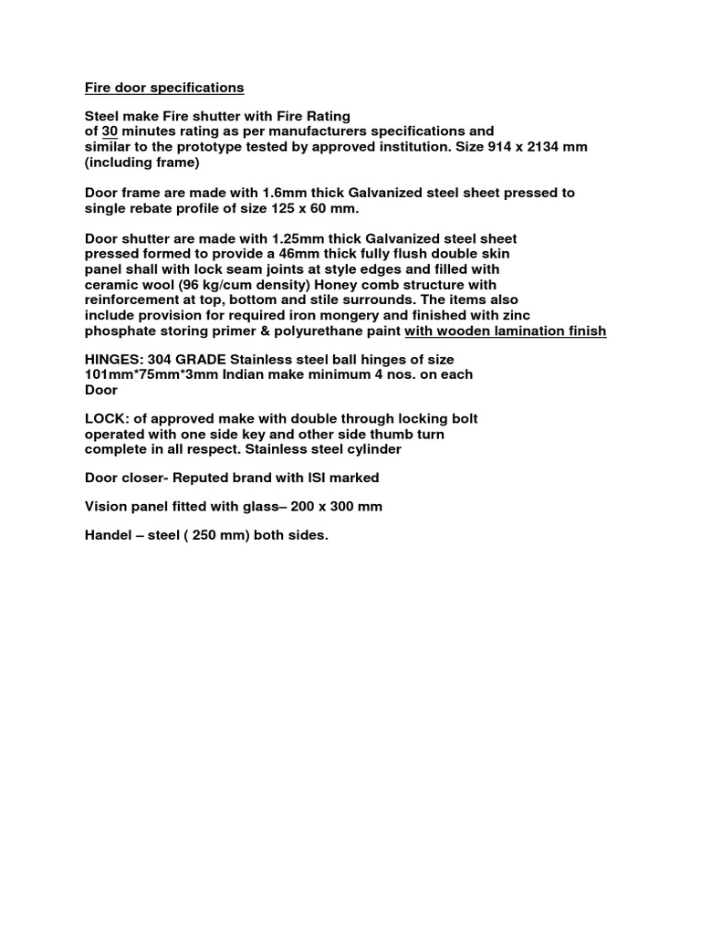 30-Minute Fire Door Specifications | PDF