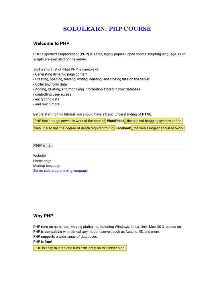 Sololearn PHP Course | PDF | Php | World Wide Web