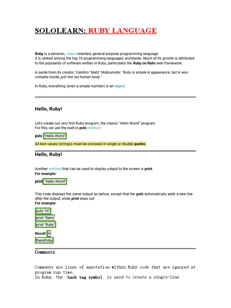 Sololearn Ruby Language Pdf Parameter Computer Programming Control Flow 