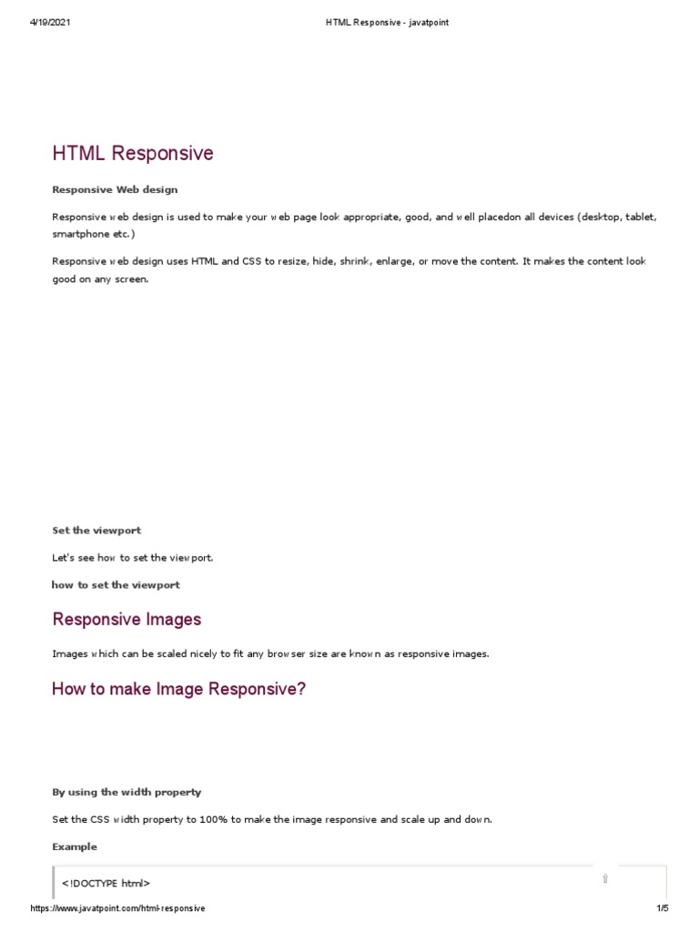HTML Responsive - Javatpoint | PDF | Responsive Web Design | Web Design