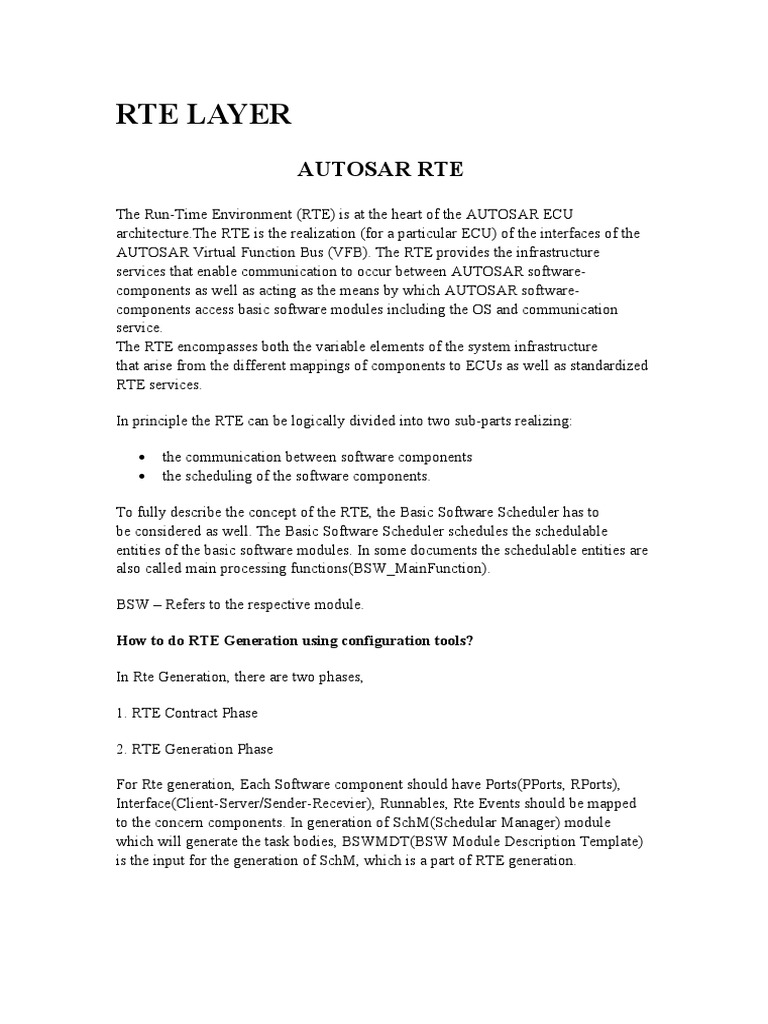 AUTOSAR RTE Layer Explained | PDF | Computer Architecture | Computing