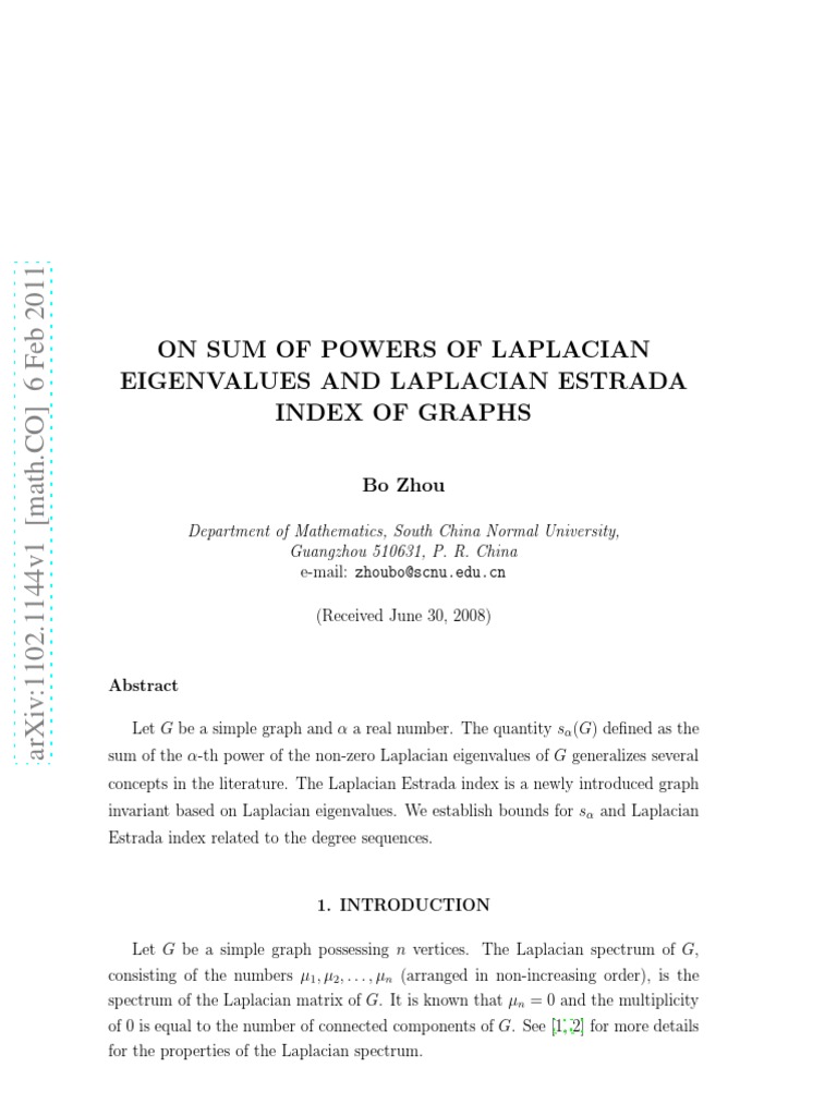On Sum of Powers of Laplacian | PDF | Vertex (Graph Theory) | Eigenvalues And Eigenvectors