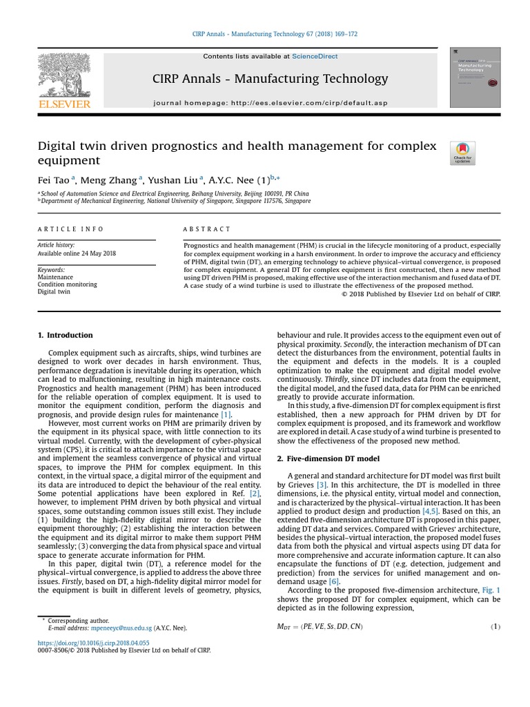 Digital Twin Driven Prognostics and Health Management For Complexequipment | PDF | Simulation