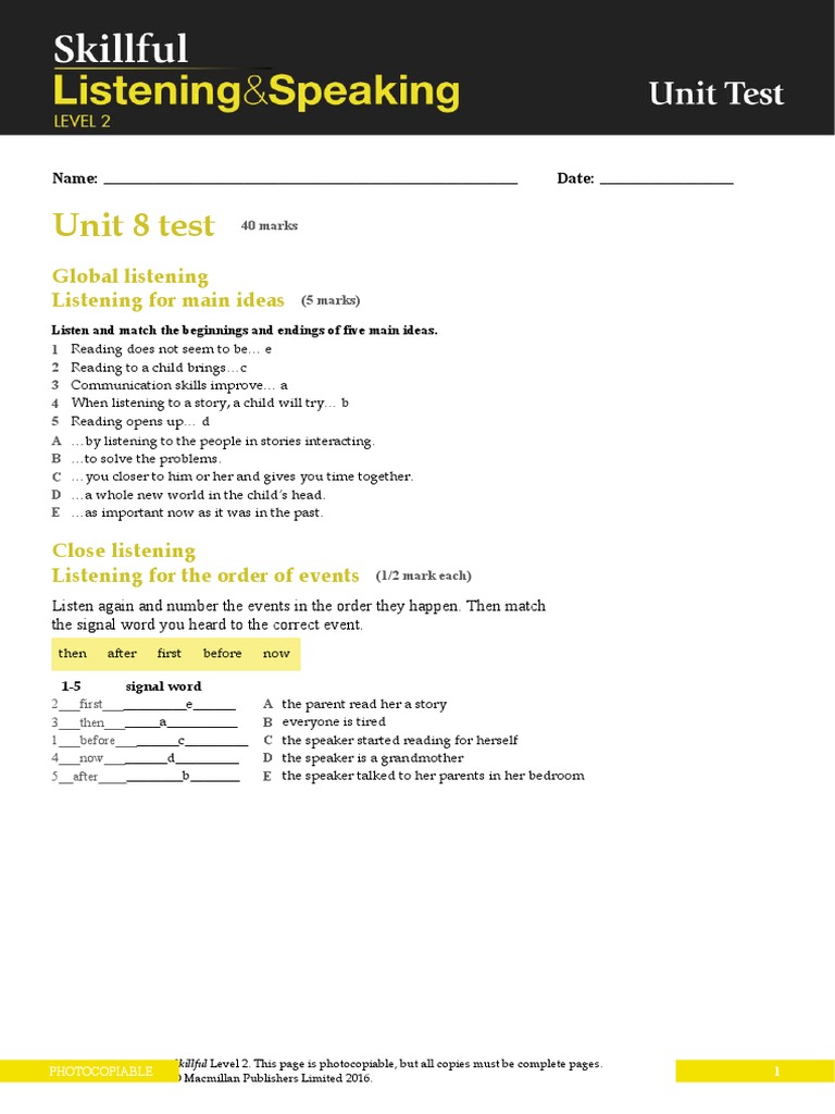 Skillful LS2 Unit 8 Test - Editable | PDF | Cognitive Science | Linguistics