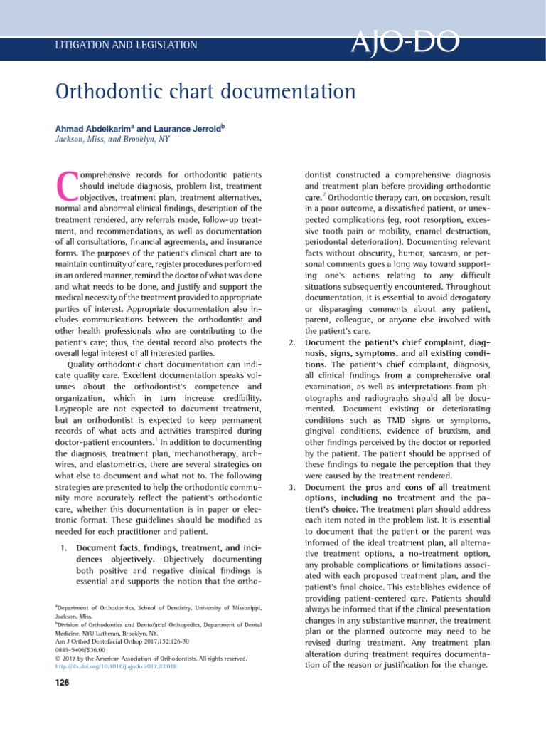 Orthodontic Chart Documentation | PDF | Orthodontics | Therapy