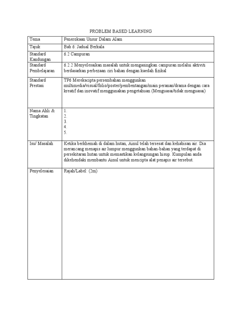 PROBLEM BASED LEARNING Sains t1 | PDF