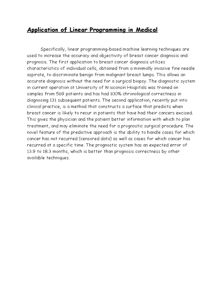 Application of Linear Programming in Medical | PDF | Self-Improvement ...