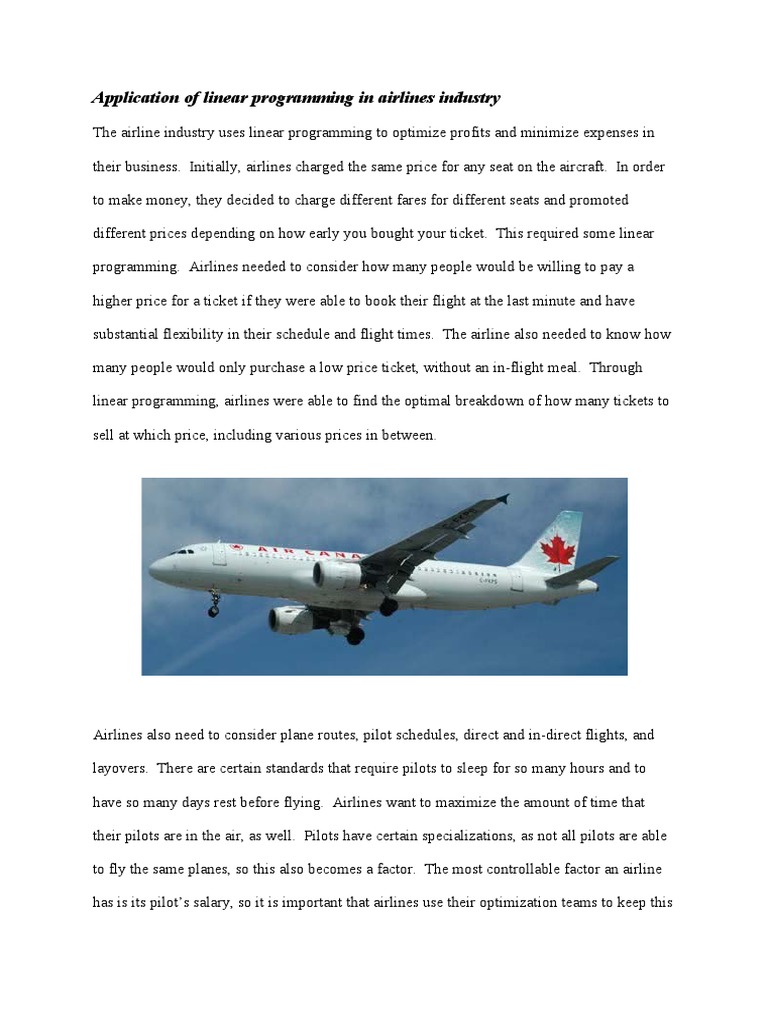 Application of Linear Programming in Airlines Industry | PDF