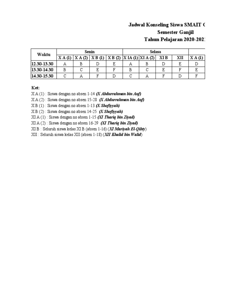 Jadwal Konseling SMA | PDF