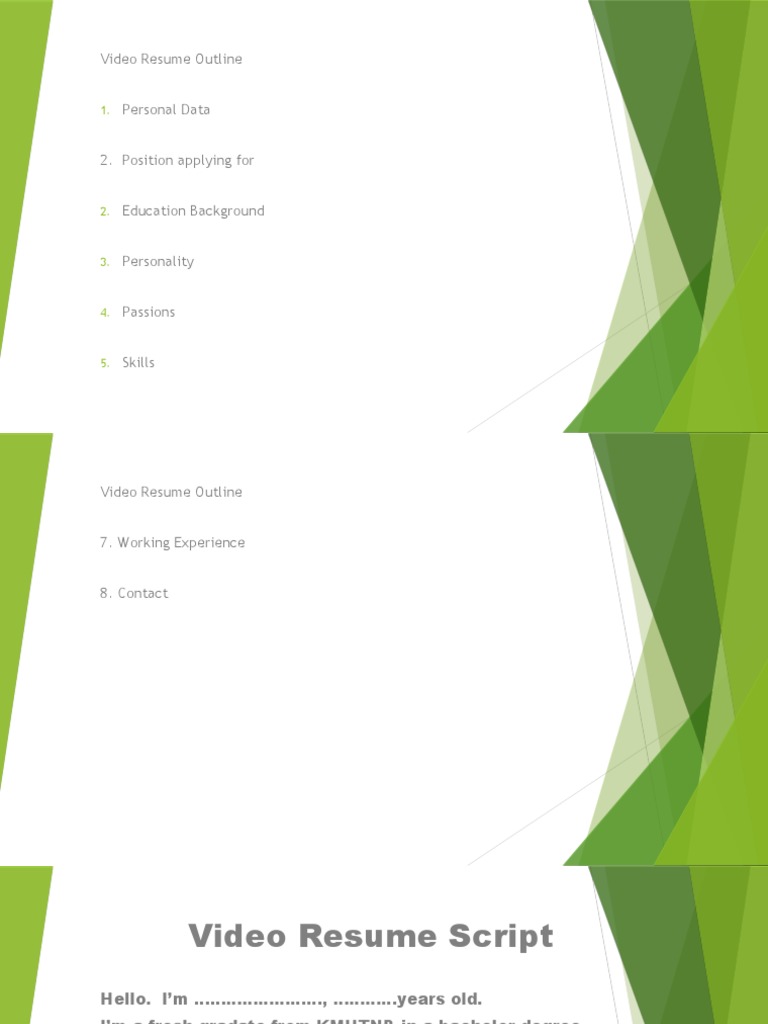 Fresh Graduate Video Resume Guide | PDF