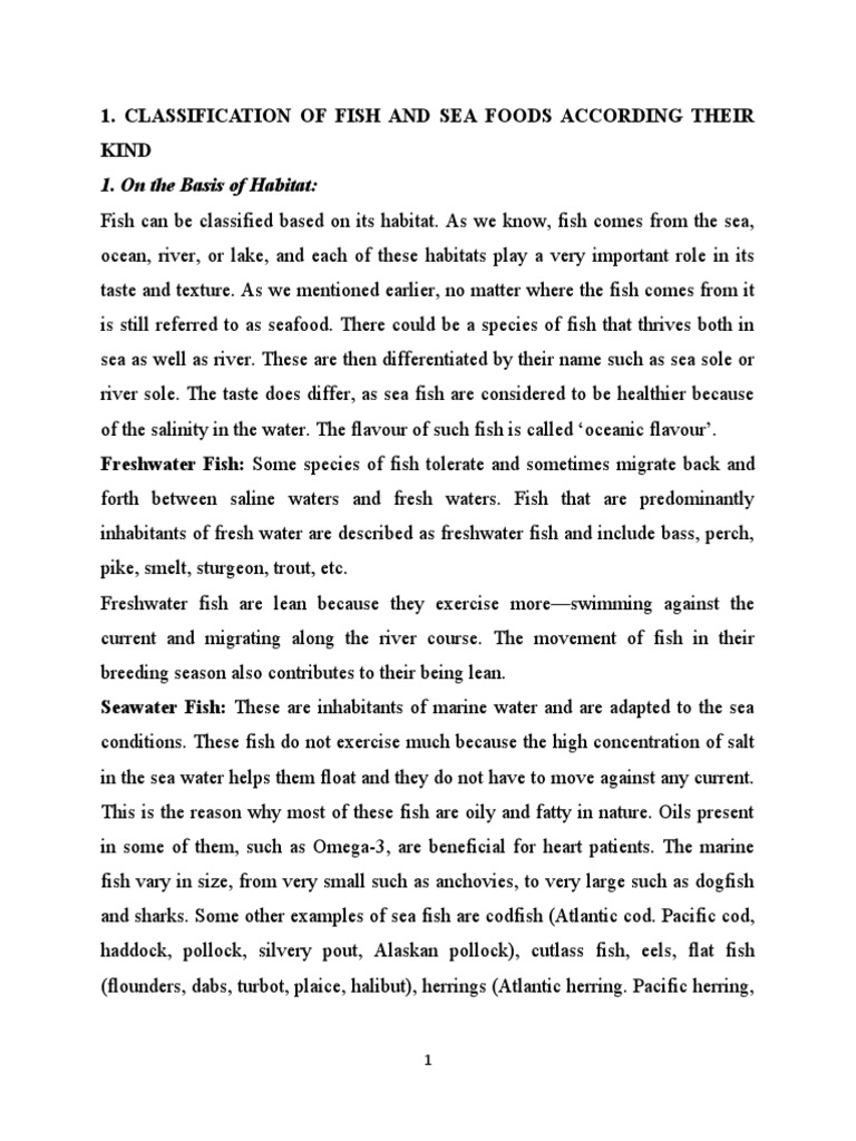 Classification of Fish and Sea Foods According Their Kind | PDF ...