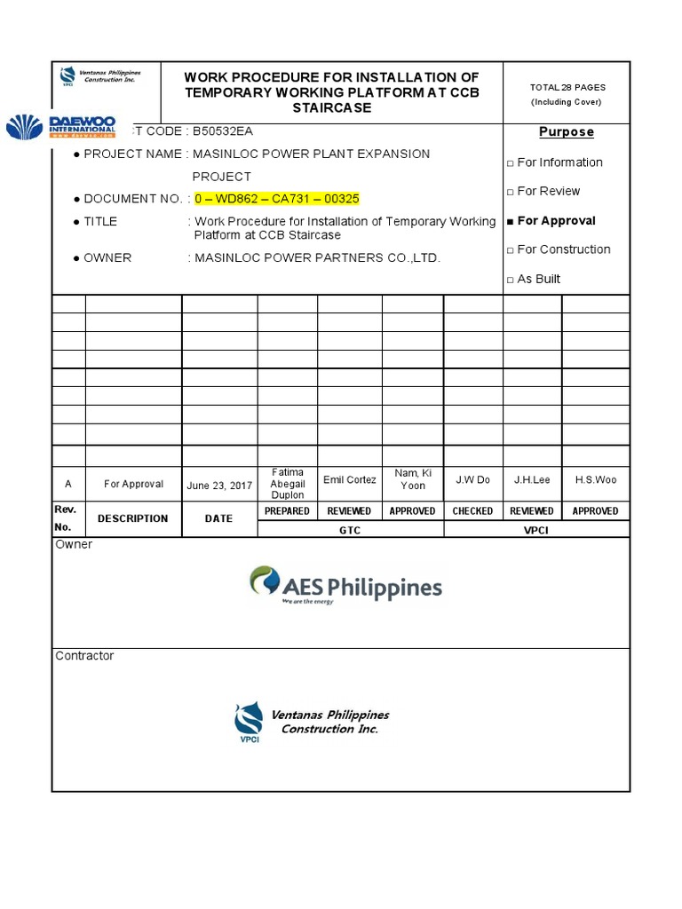 WORK PROCEDURE FOR CCB Installation of Temporary Working Platform at ...