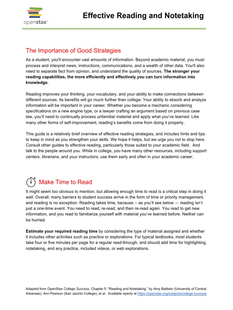 OpenStax Effective Reading and Notetaking Guide | PDF | Cognition ...