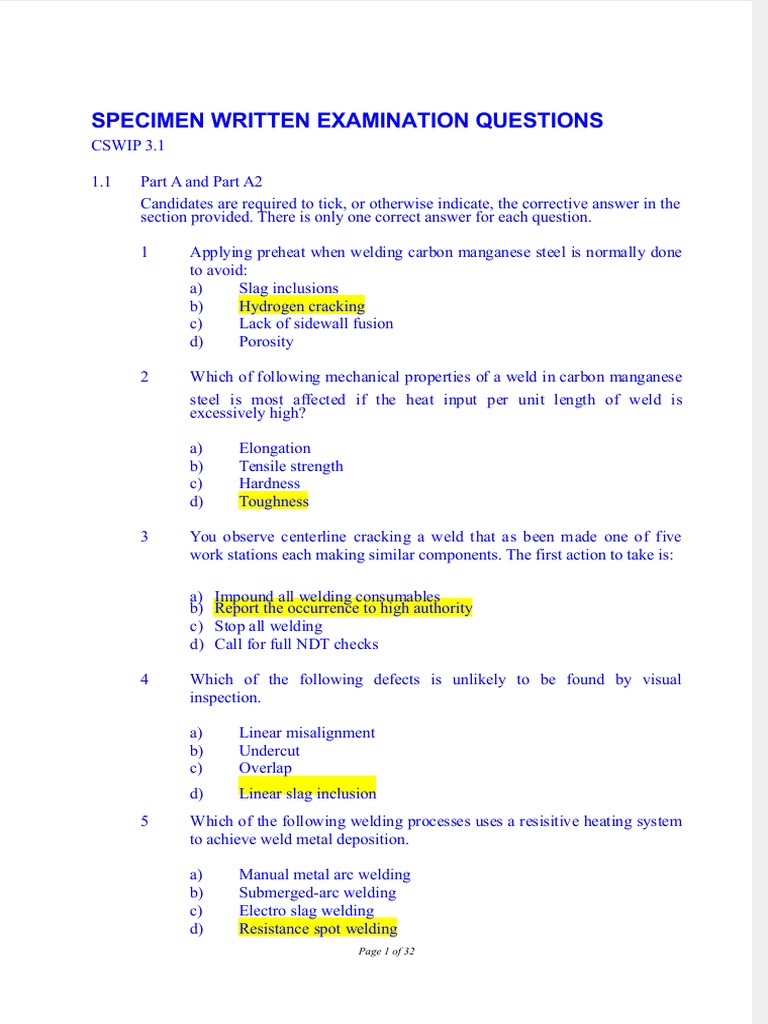 Dokumen - Tips Cswip 31 Exam Ans | Download Free PDF | Construction ...