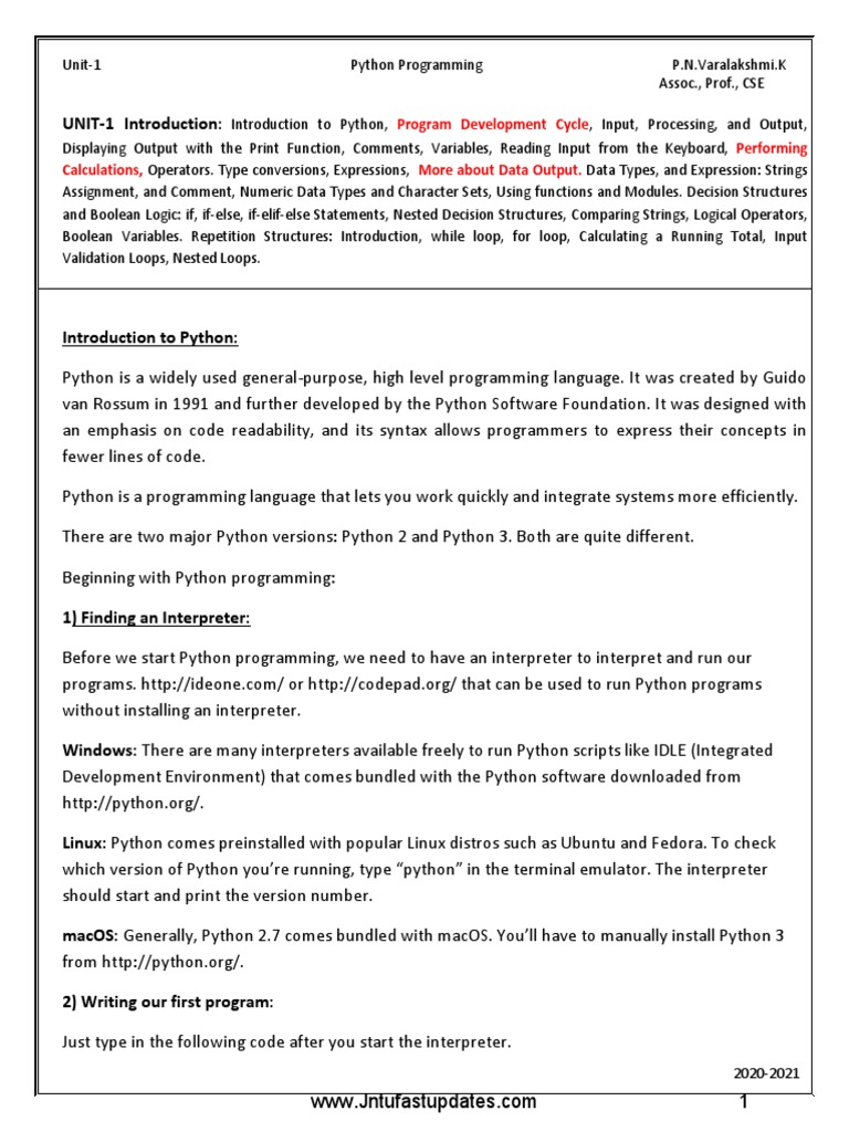 R19 Python UNIT - 1 (Ref-2) | PDF | Python (Programming Language) | Boolean Data Type