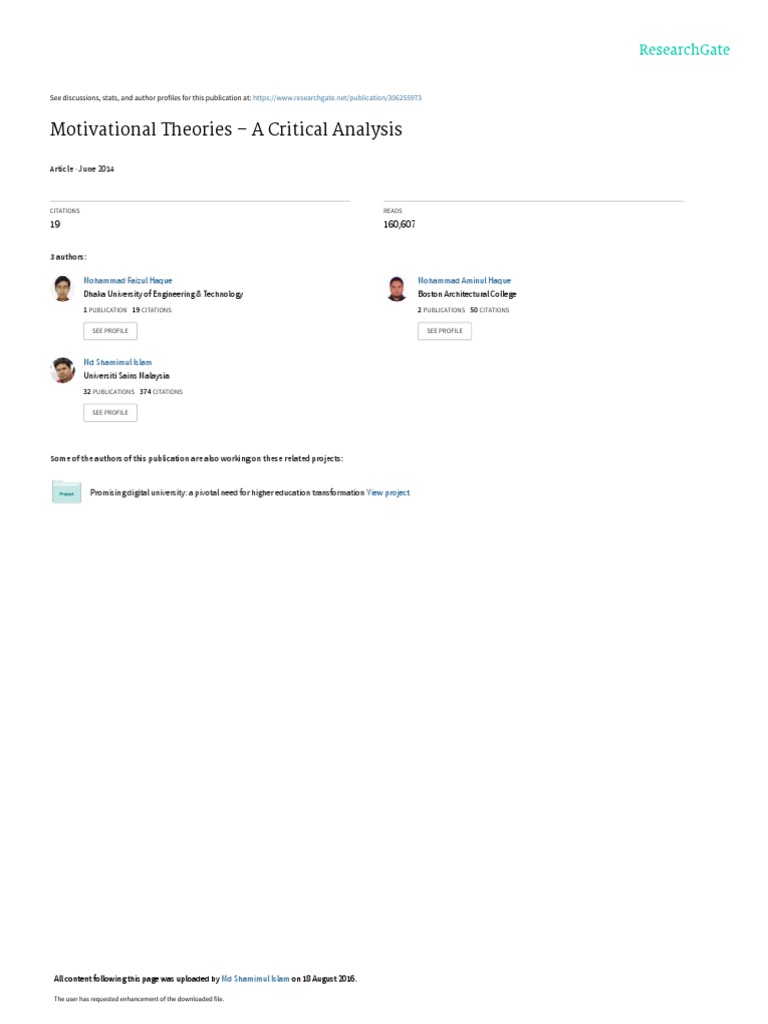 Motivational Theories - A Critical Analysis: June 2014 | Download Free PDF | Motivational ...