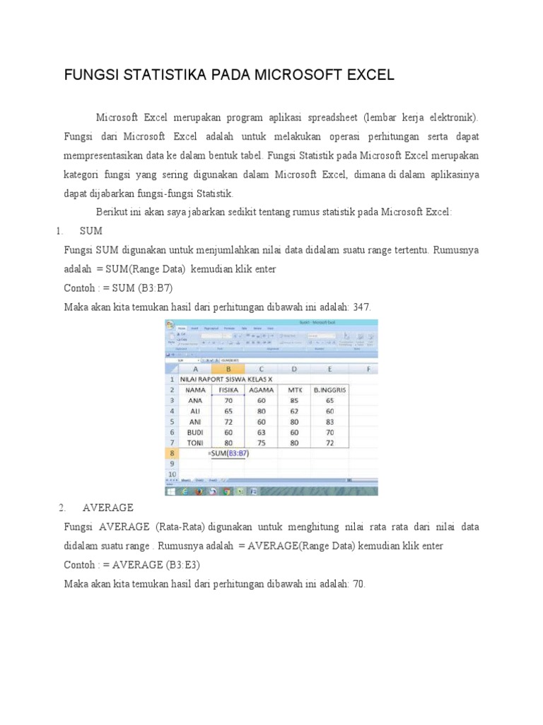 Materi Fungsi Statistika Pada Microsoft Excel | PDF