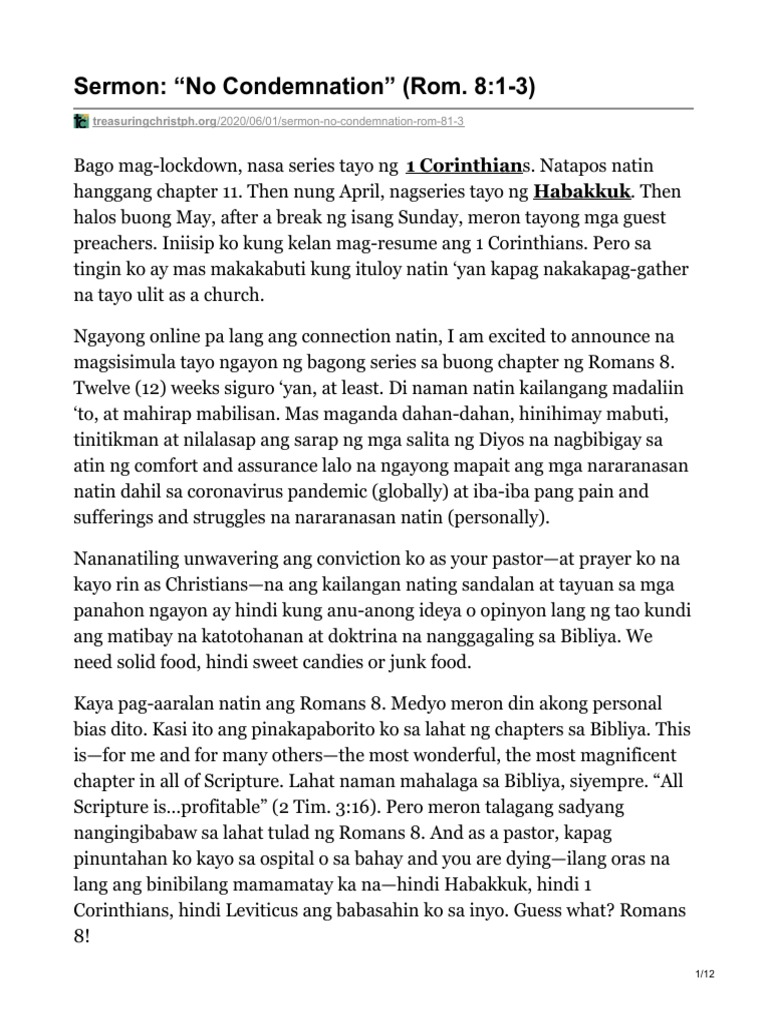 Exposition of Romans 8 Sermon Notes | PDF