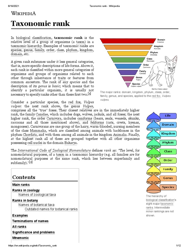 Taxonomic Rank - Wikipedia | PDF | Zoology | Organisms