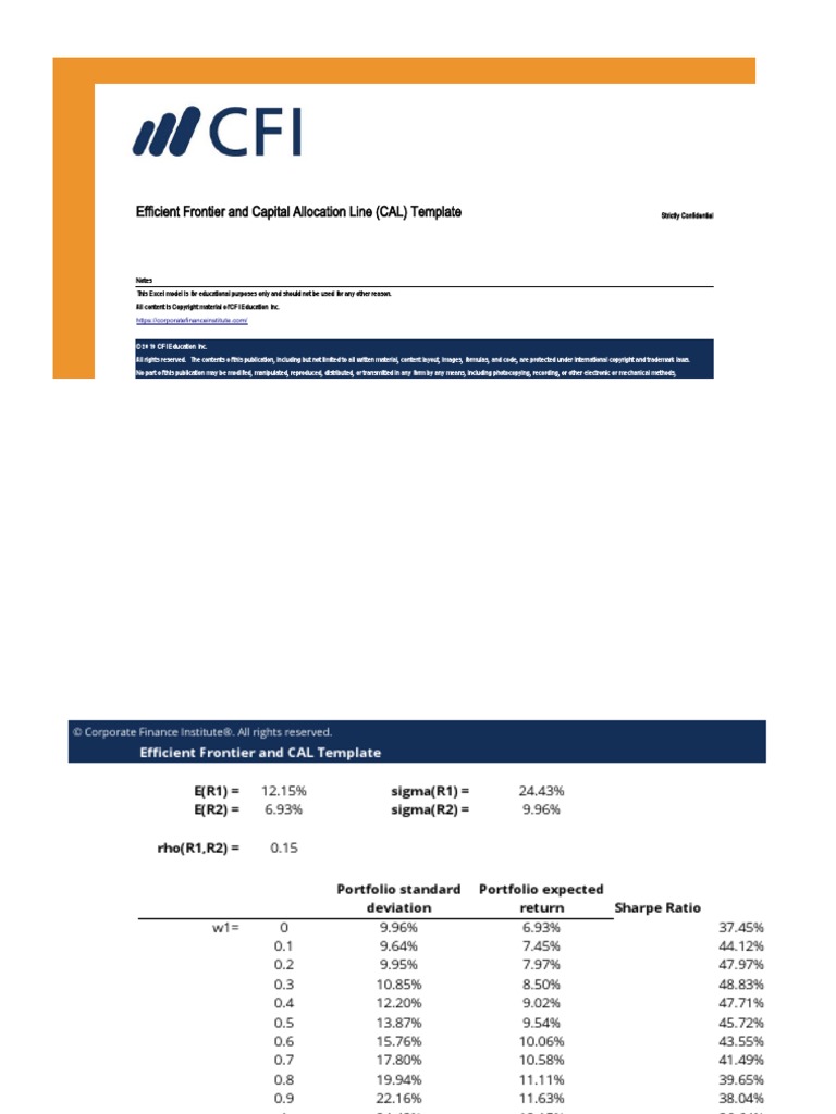 Efficient Frontier and Capital Allocation Line (CAL) Template | PDF ...
