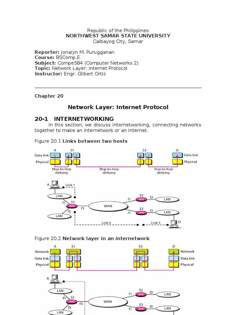 Network Layer: Internet Protocol 20-1 Internetworking: Northwest Samar ...