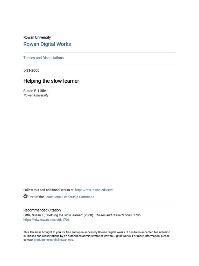 Helping The Slow Learner | PDF | Learning Disability | Teachers