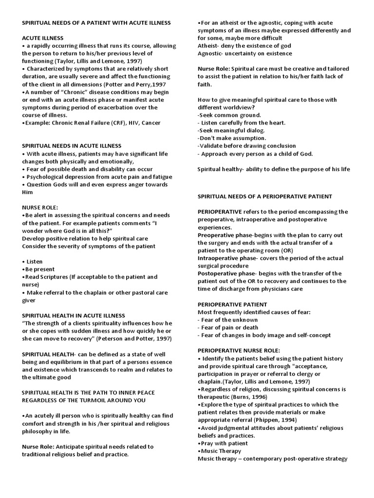 Spiritual Needs of A Patient With Acute Illness | PDF | Pain ...