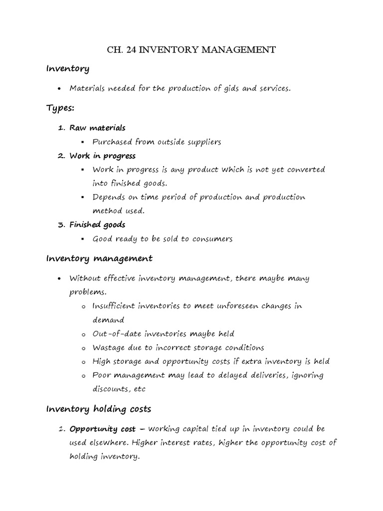 Ch. 24 Inventory Management | PDF | Inventory | Production And ...