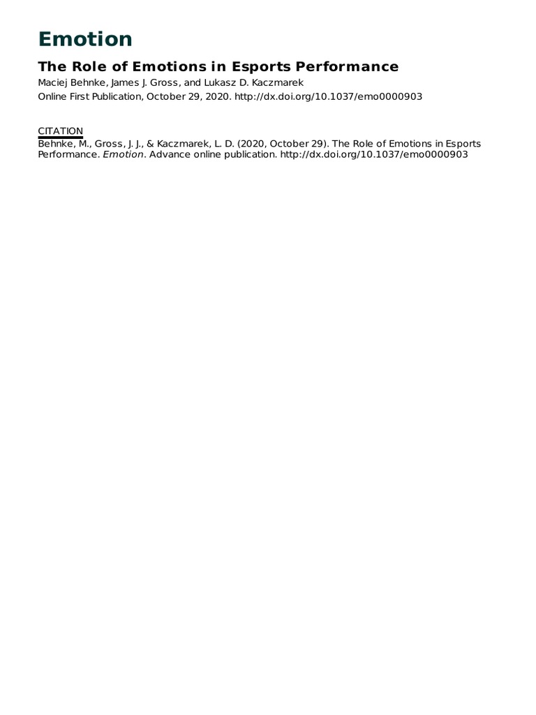 The Role of Emotions in Esports Performance | PDF | Emotions | Affect ...