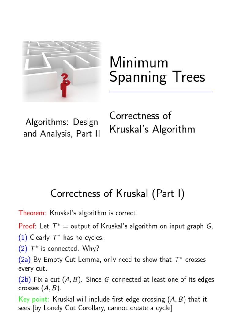 Minimum Spanning Trees: Correctness of Kruskal's Algorithm | PDF