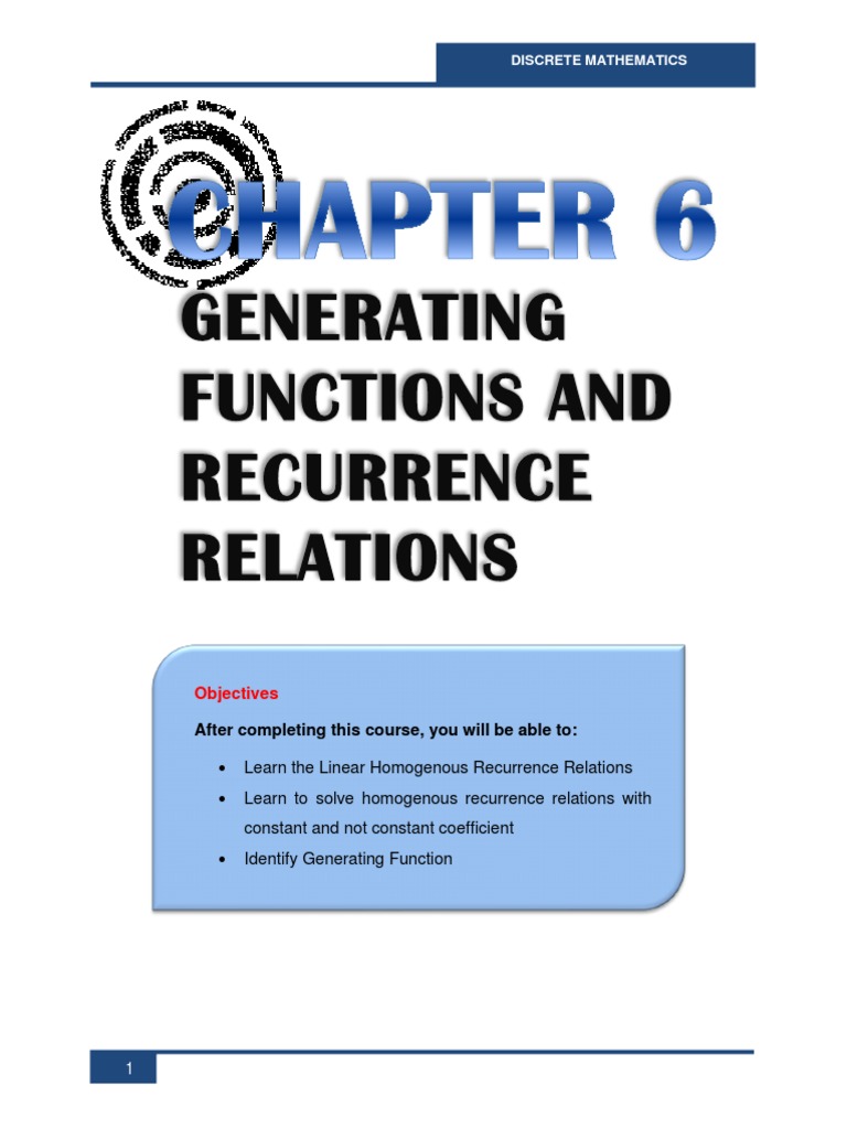 Chapter 6 - Generating Functions and Recurrence Relations | PDF | Recurrence Relation | Function ...