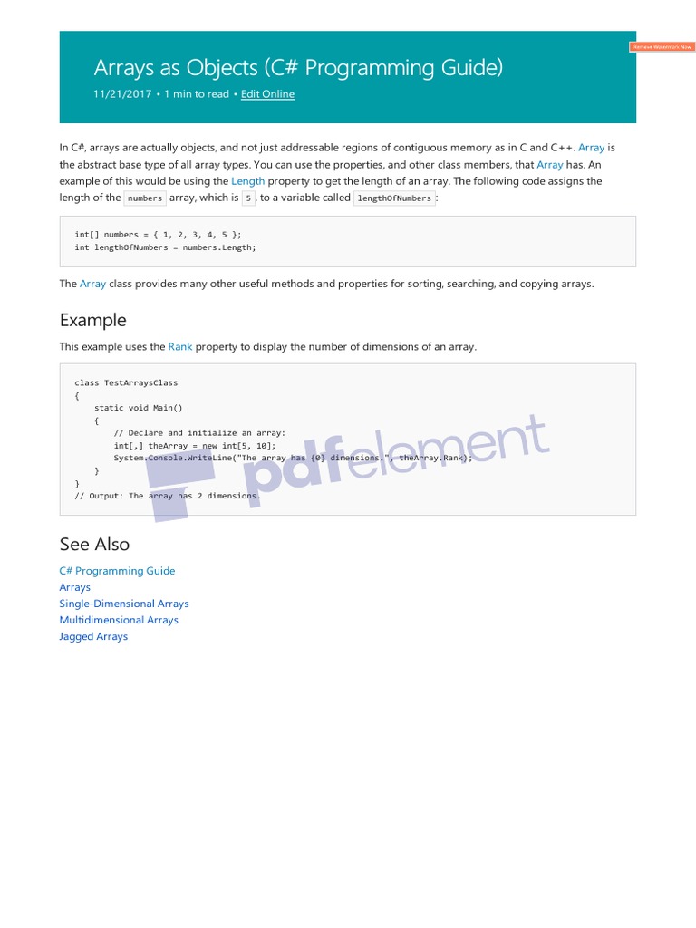 Arrays As Objects C Programming Guide Example Pdf Array Data Structure Parameter