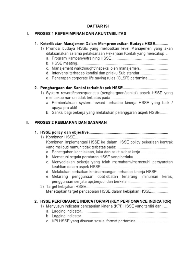 Daftar Isi Hse Plan Teratai Lima | PDF