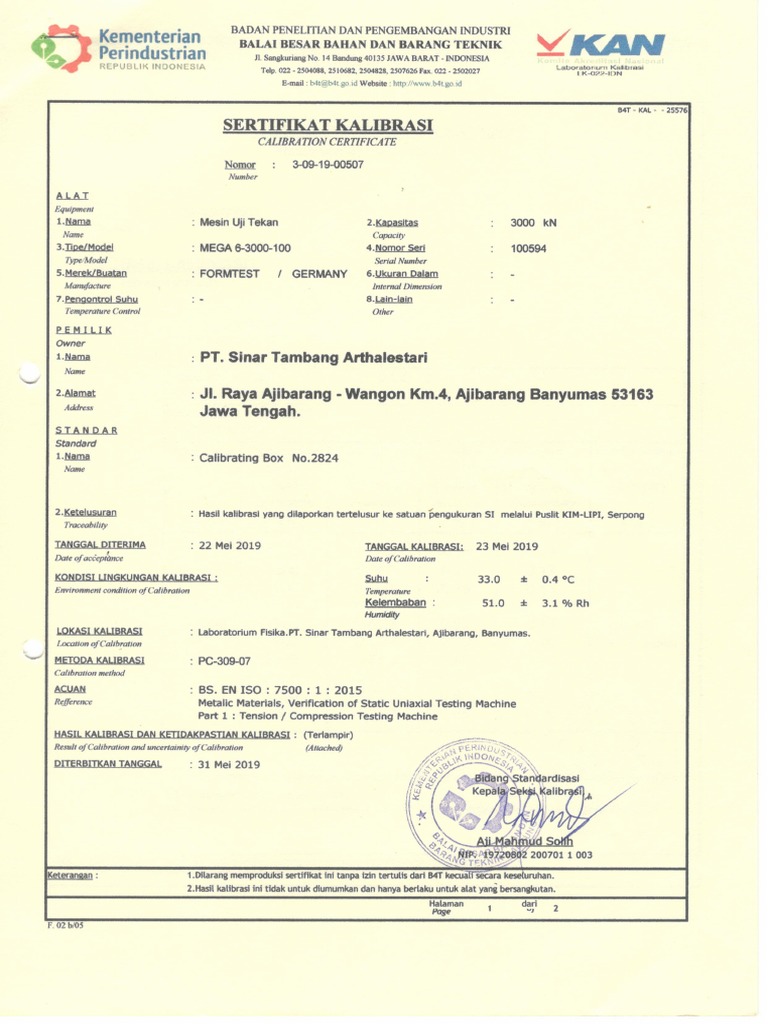 Sertifikat Kalibrasi | PDF