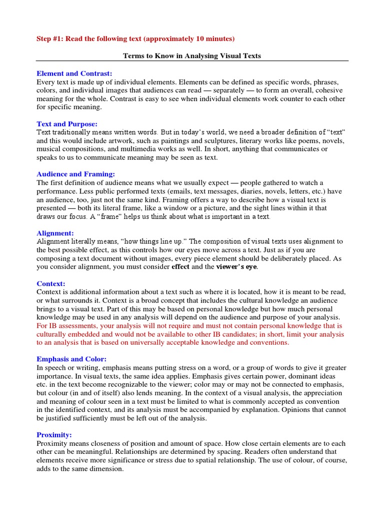 Element and Contrast:: Step #1: Read The Following Text (Approximately ...