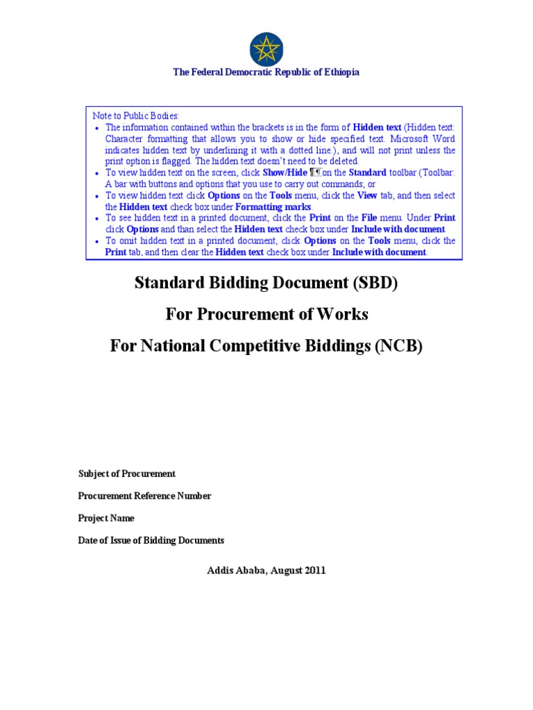 Standard Bidding Document (SBD) For Procurement of Works For National ...
