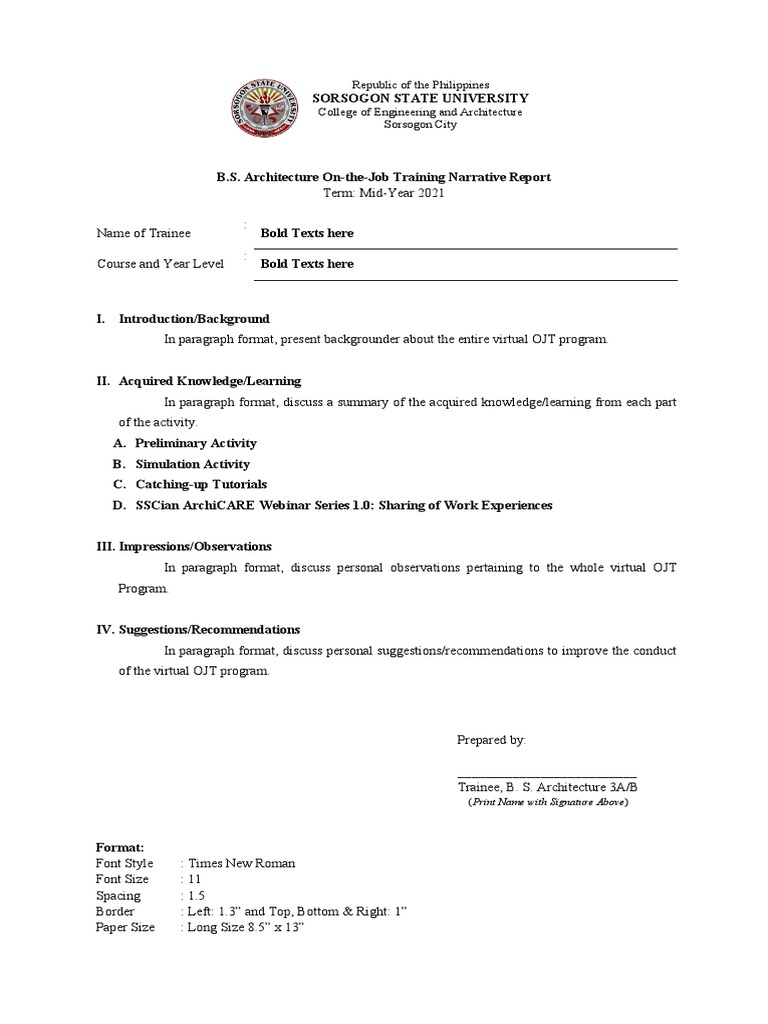 SSU OJT GeneralNarrativeReport Format | PDF