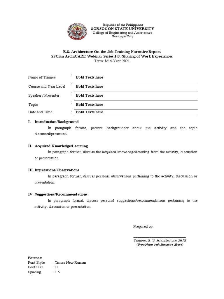 SSU OJT Narrative Report Format | PDF