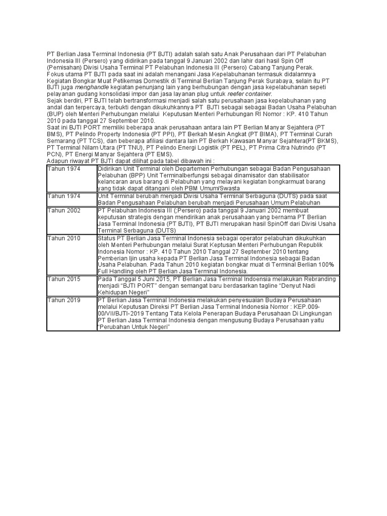 Profil PT Berlian Jasa Terminal Indonesia | PDF