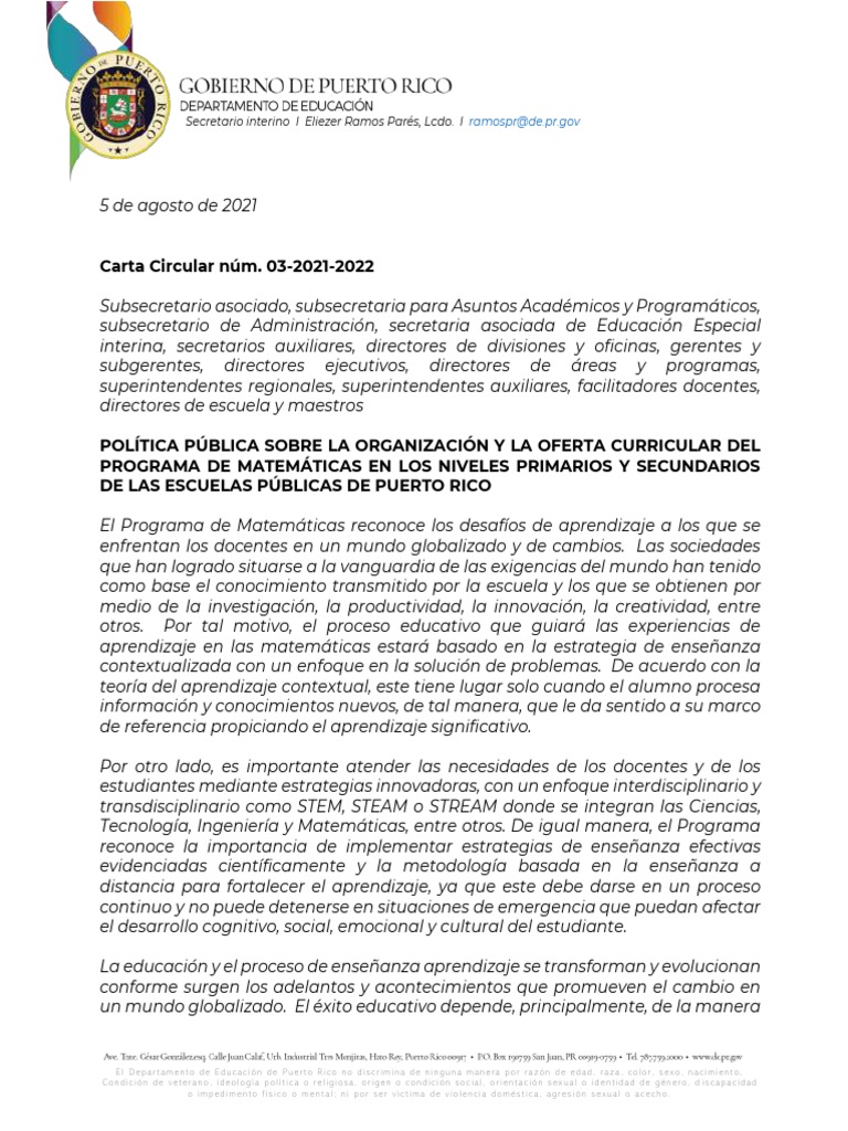 Carta Circular Num. 03-2021-2022-Firmado | PDF | Aprendizaje | Plan de ...