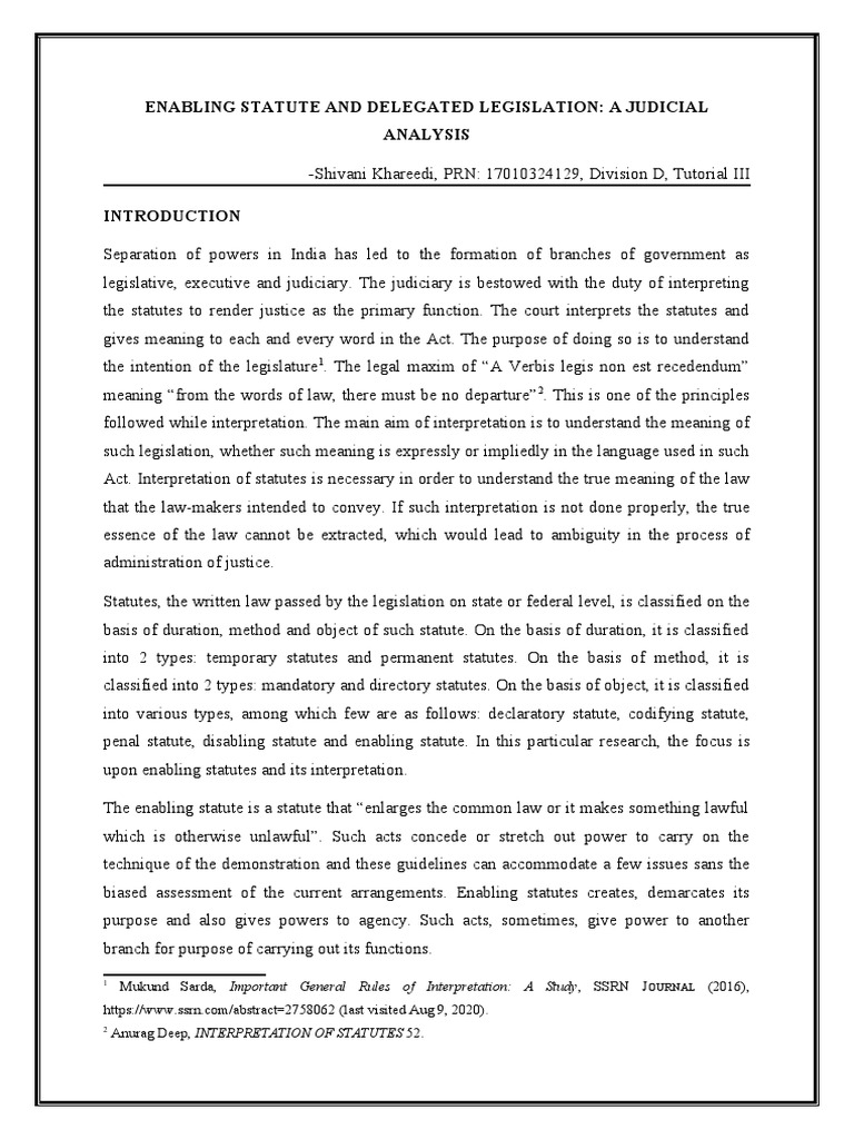 Interpreation of Enabling Statute | PDF | Statutory Interpretation ...
