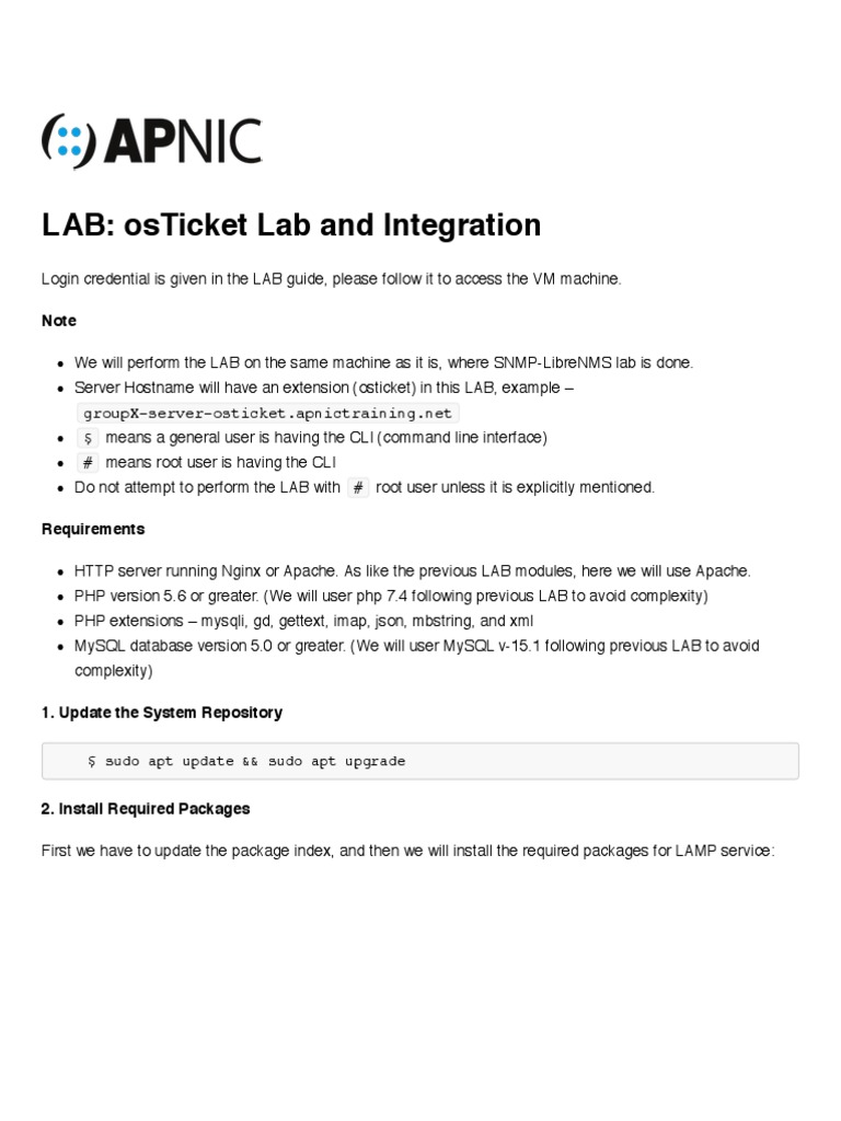 Lab: Osticket Lab and Integration: $ Sudo Apt Update && Sudo Apt Upgrade | PDF | World Wide Web ...