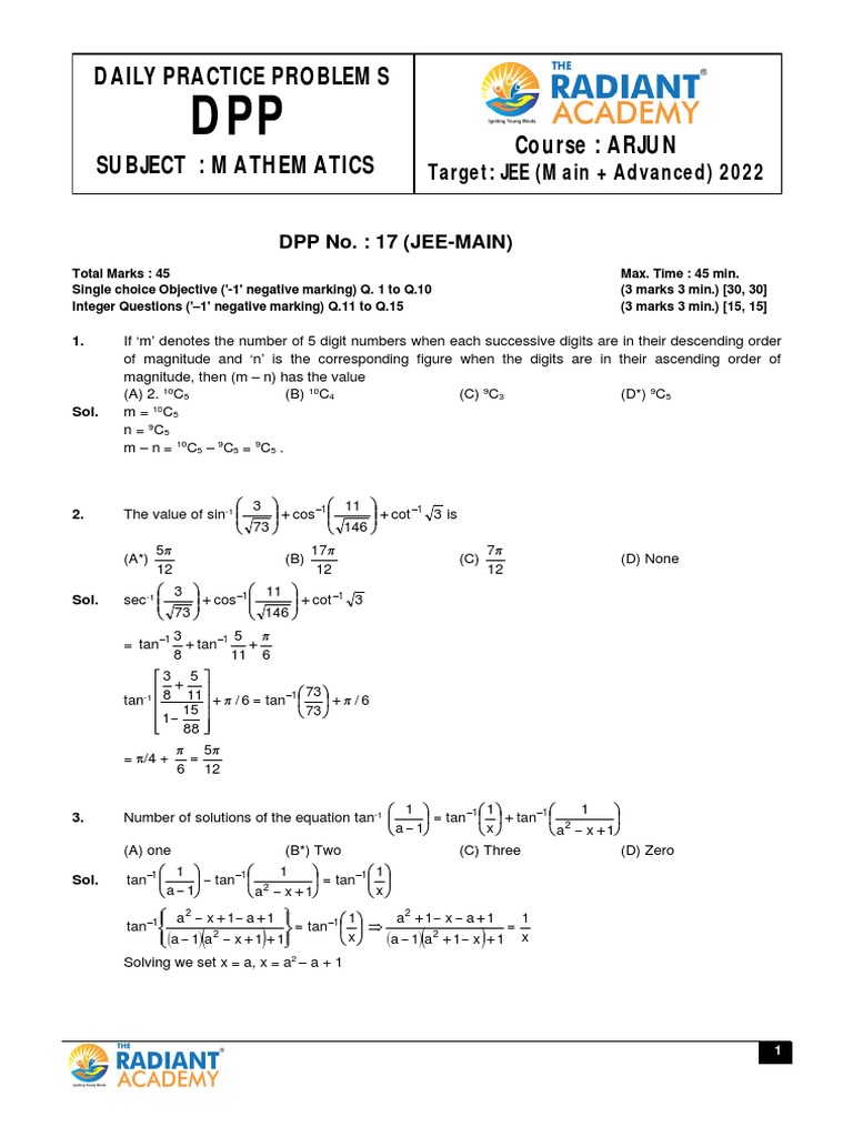 Daily Practice Problems Course: ARJUN: Target: JEE (Main + Advanced ...