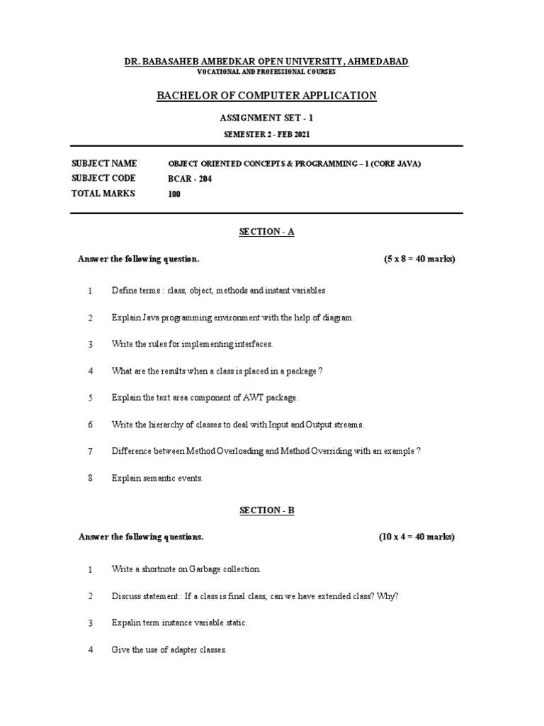 Bachelor of Computer Application: BCAR - 204 100 Total Marks Subject ...