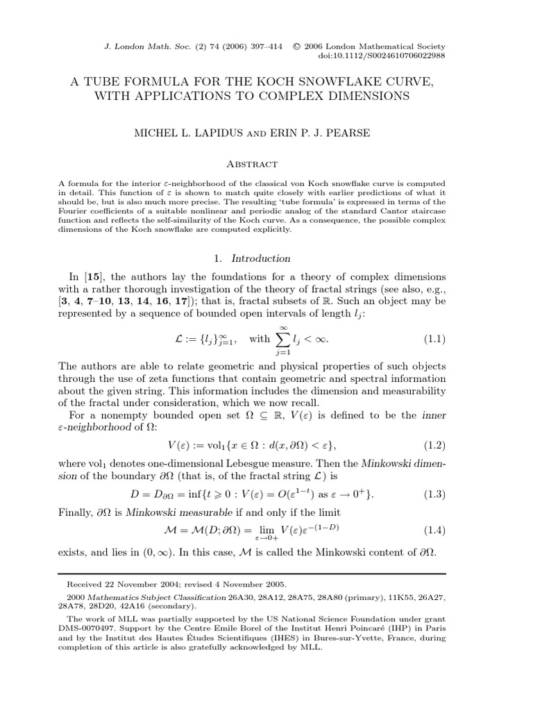 A Tube Formula For The Koch Snowflake Curve, With Applications To ...