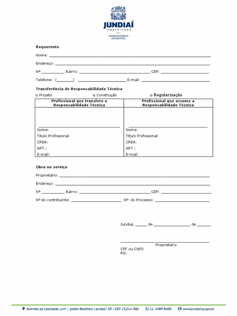 Modelo Transferencia de Responsabilidade Tecnica | PDF